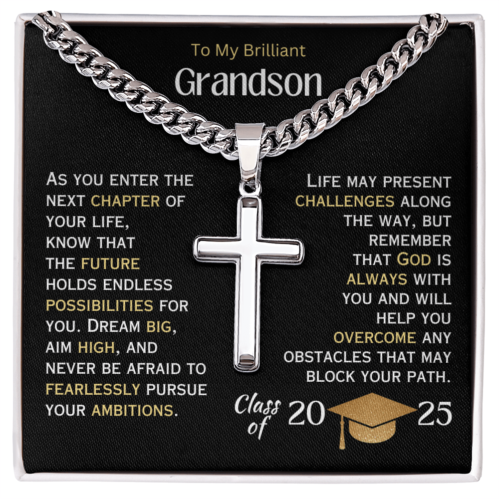 My Brilliant Grandson - Personalized Graduation Cross Necklace - 2025 ...